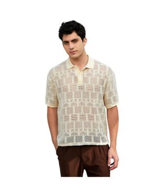 Campus Sutra Men's Buff Beige Geo-Boho Oversized Polo T-Shirt - Macy's