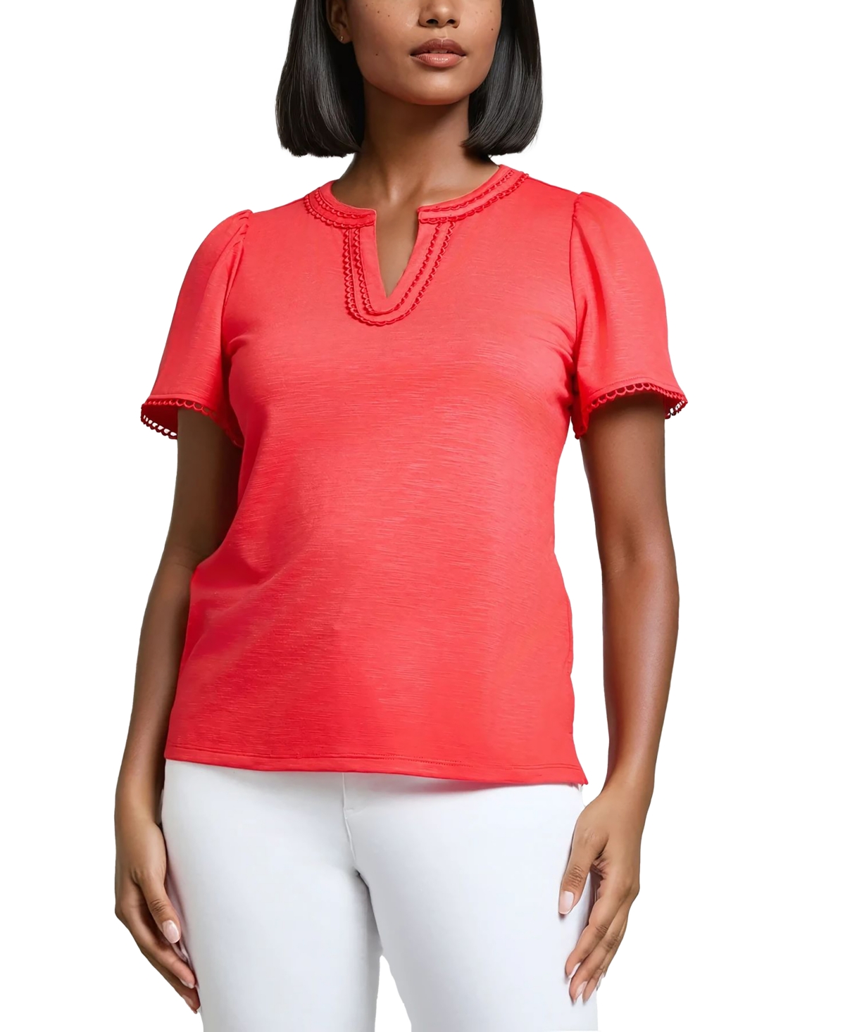 Click here for Jones New York Womens Split Neck Trim Top - Rougue prices