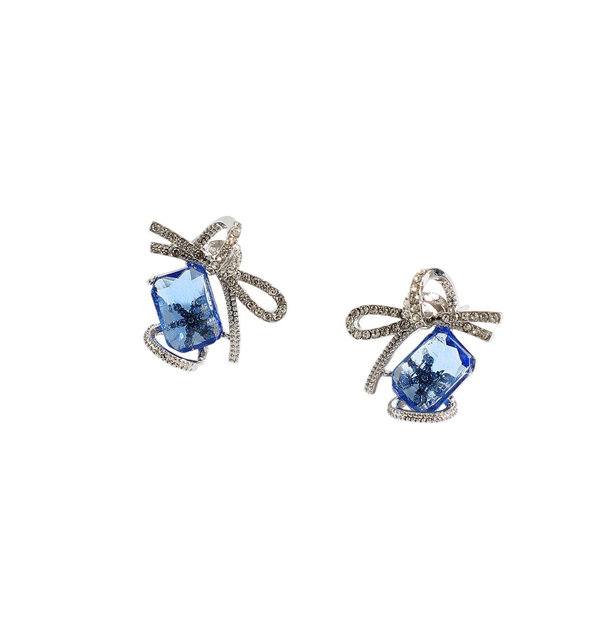 Click here for Sohi Crystal-Bow Stud Earrings - Blue prices