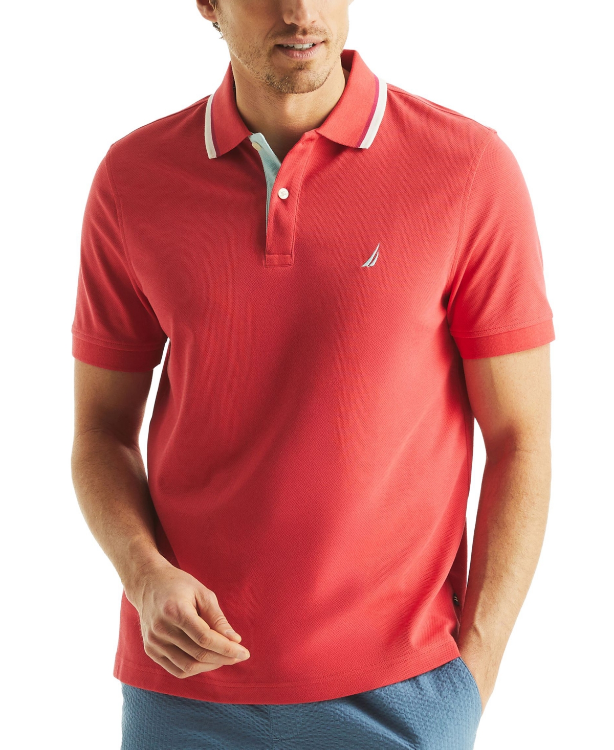 Click here for Nautica Mens Textured Tipped Collar Polo Shirt - R... prices