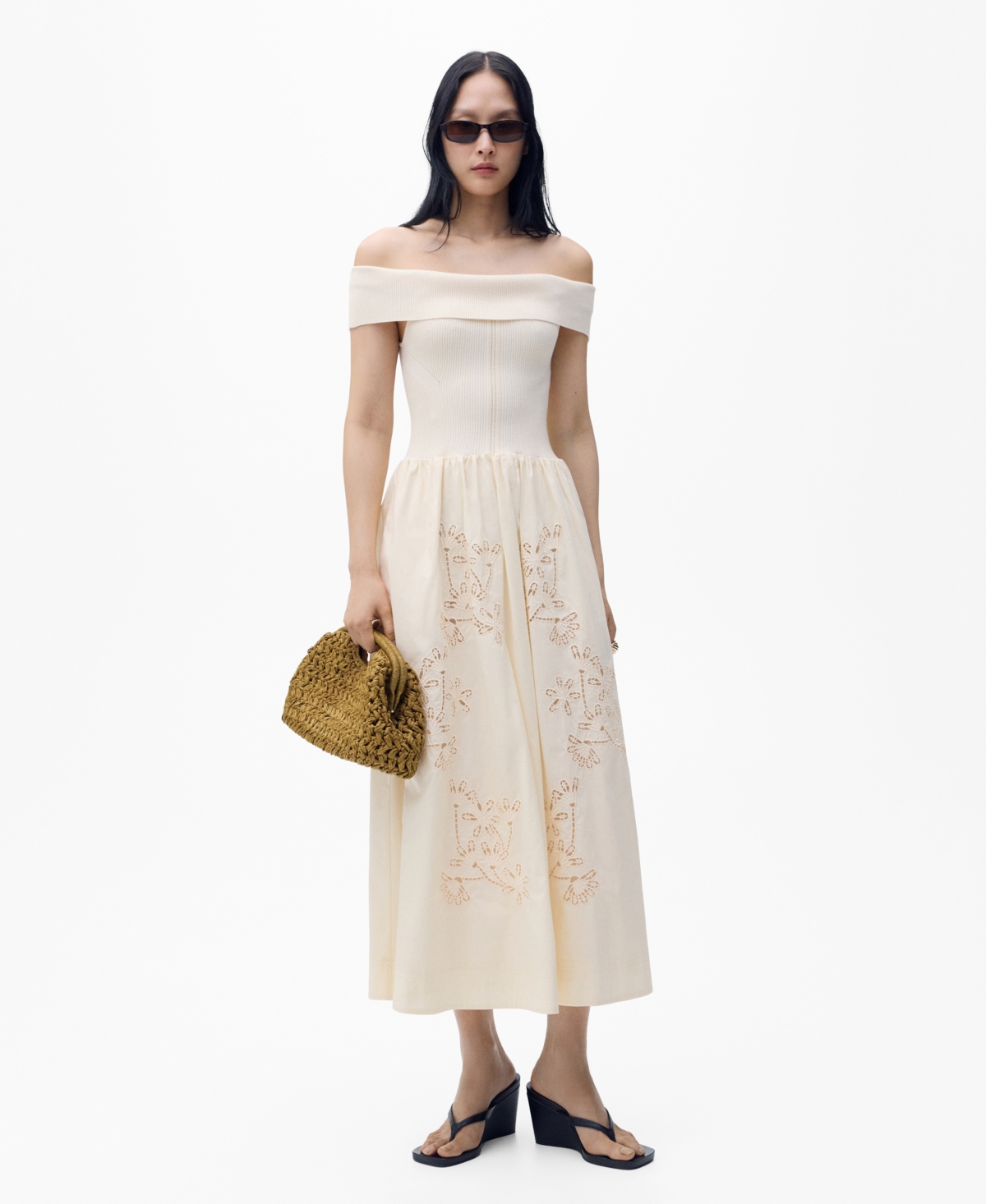 Click here for Mango Womens Embroidered Details Combined Dress -... prices
