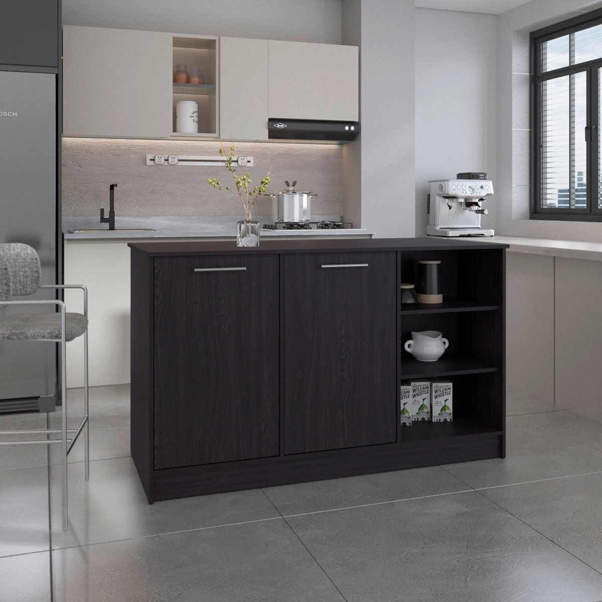 Click here for Mars Kitchen Island Two Cabinets  Three Open Shelv... prices