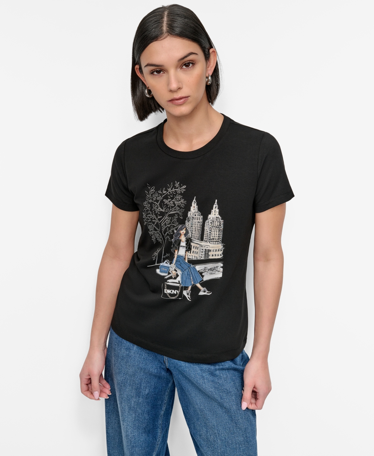 Click here for Dkny Womens Bow Bridge Conversational Crewneck Tee... prices