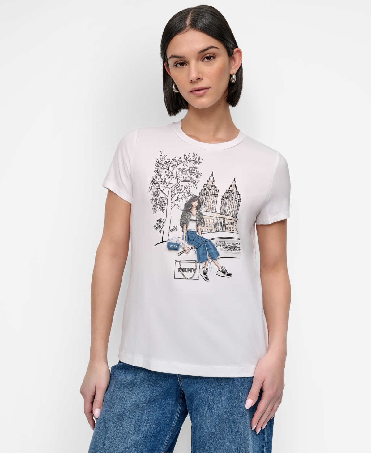 Click here for Dkny Womens Bow Bridge Conversational Crewneck Tee... prices