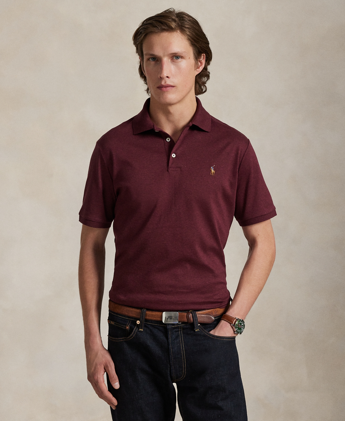 Click here for Mens Slim-Fit Soft Cotton Polo Shirt - Spring Wine... prices