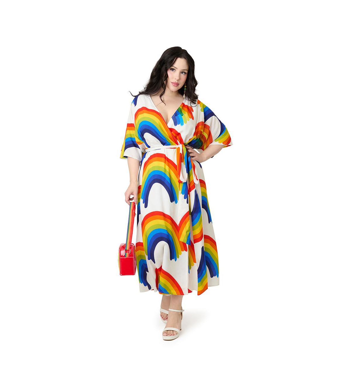 Click here for Unique Vintage Plus Size Tie Wrap Surplice Midi Dr... prices