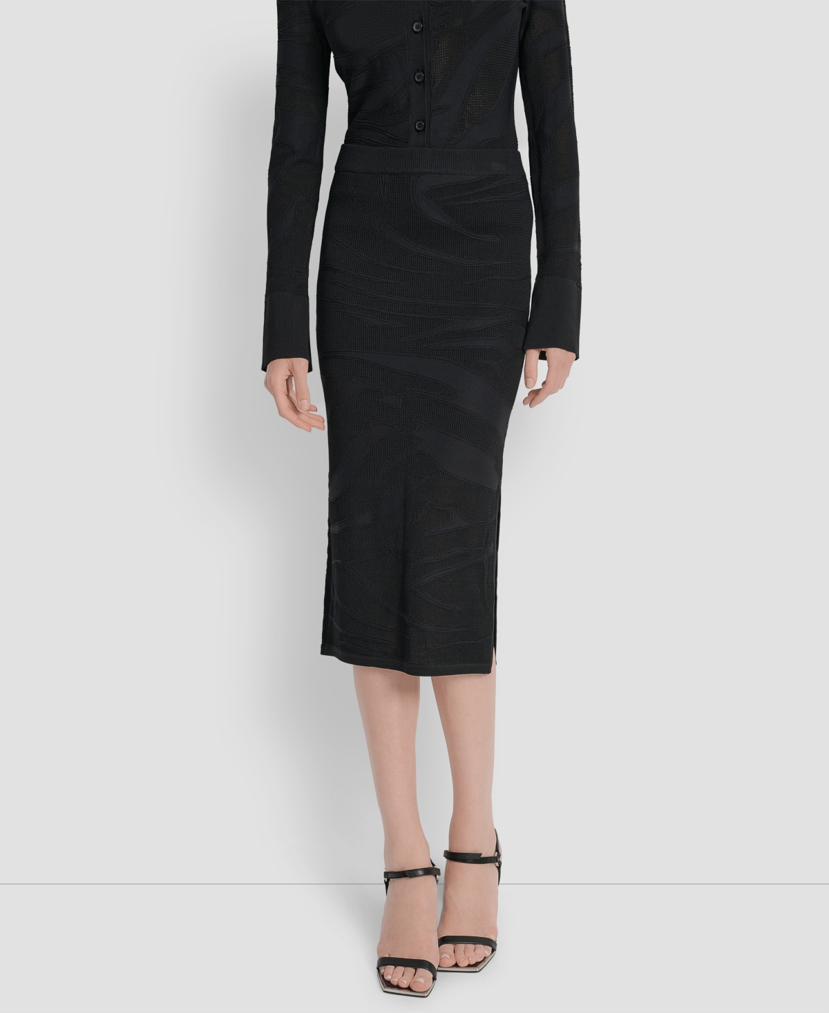 Click here for Dkny Womens Zebra Knit Sweater Midi Skirt - Black prices