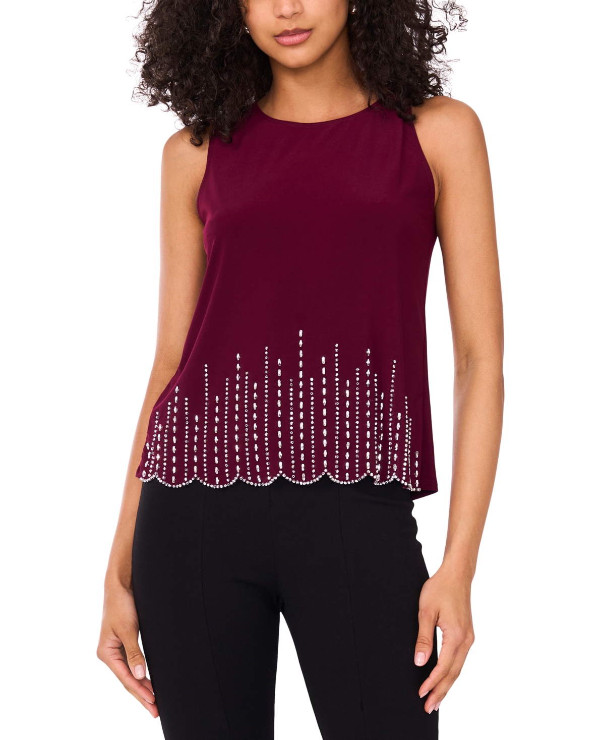 Click here for Msk Petite Round-Neck Sleeveless Top - Mulberry prices