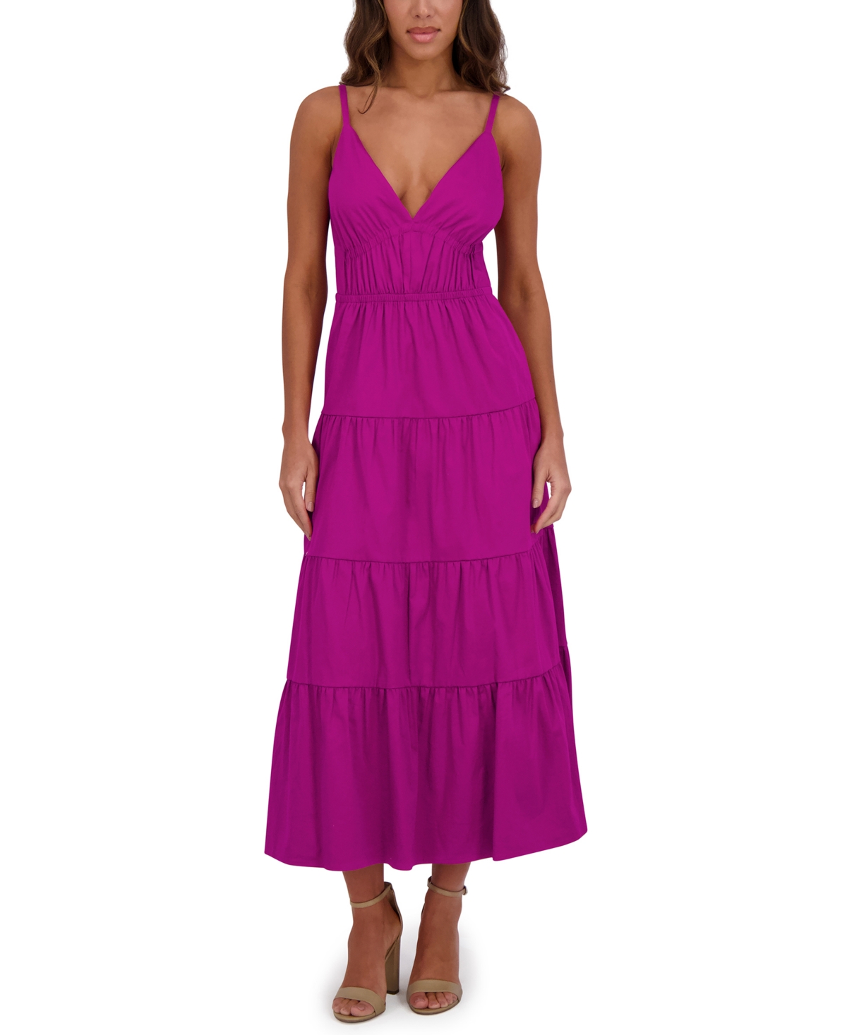 Click here for Siena Womens Cotton-Blend Spaghetti-Strap Tiered M... prices