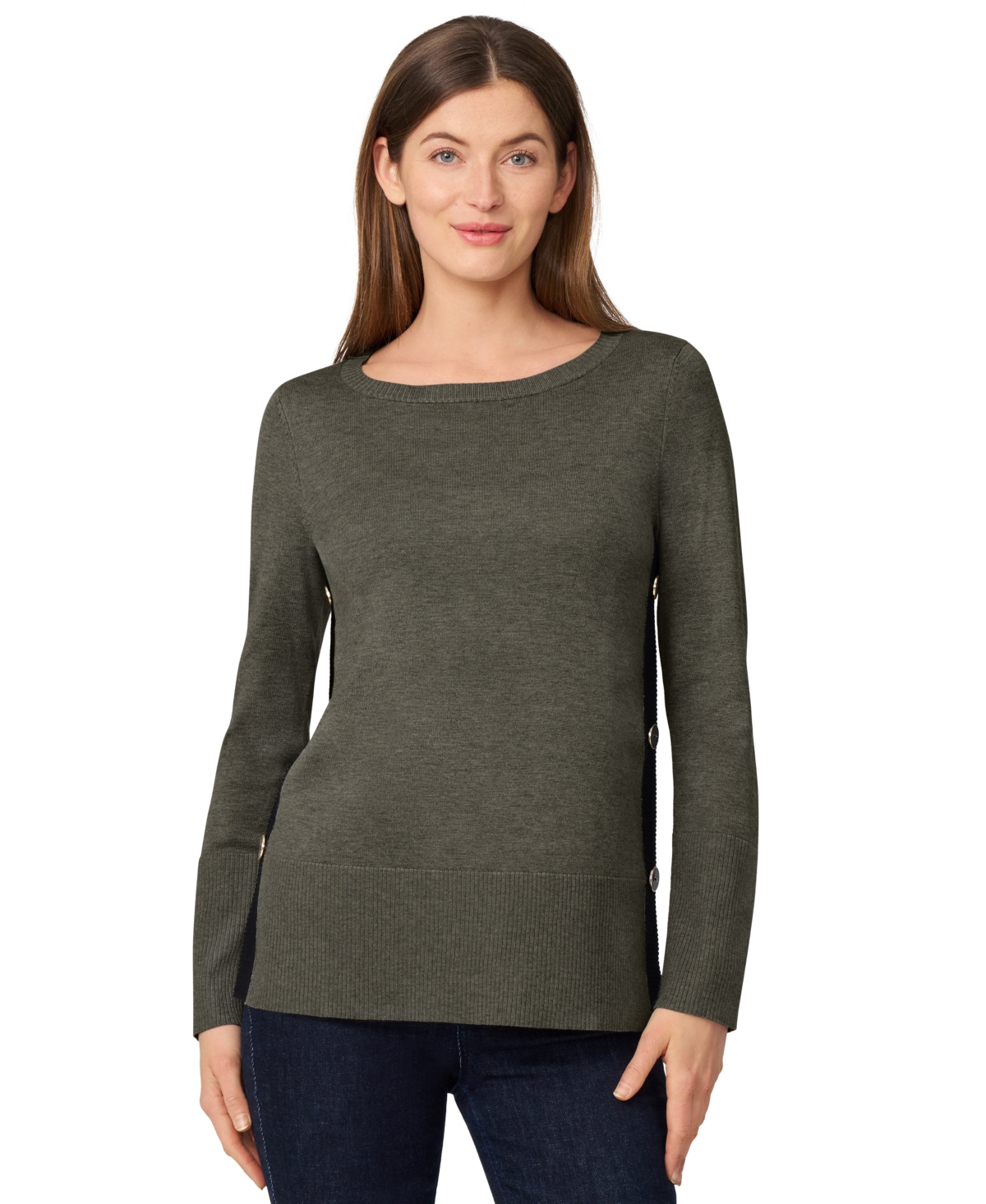 Click here for Melissa Paige Petite Tipped Side-Button Tunic Swea... prices