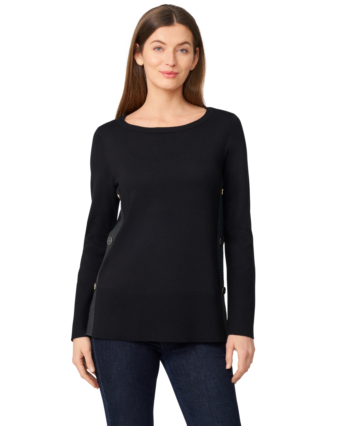 Click here for Melissa Paige Petite Tipped Side-Button Tunic Swea... prices