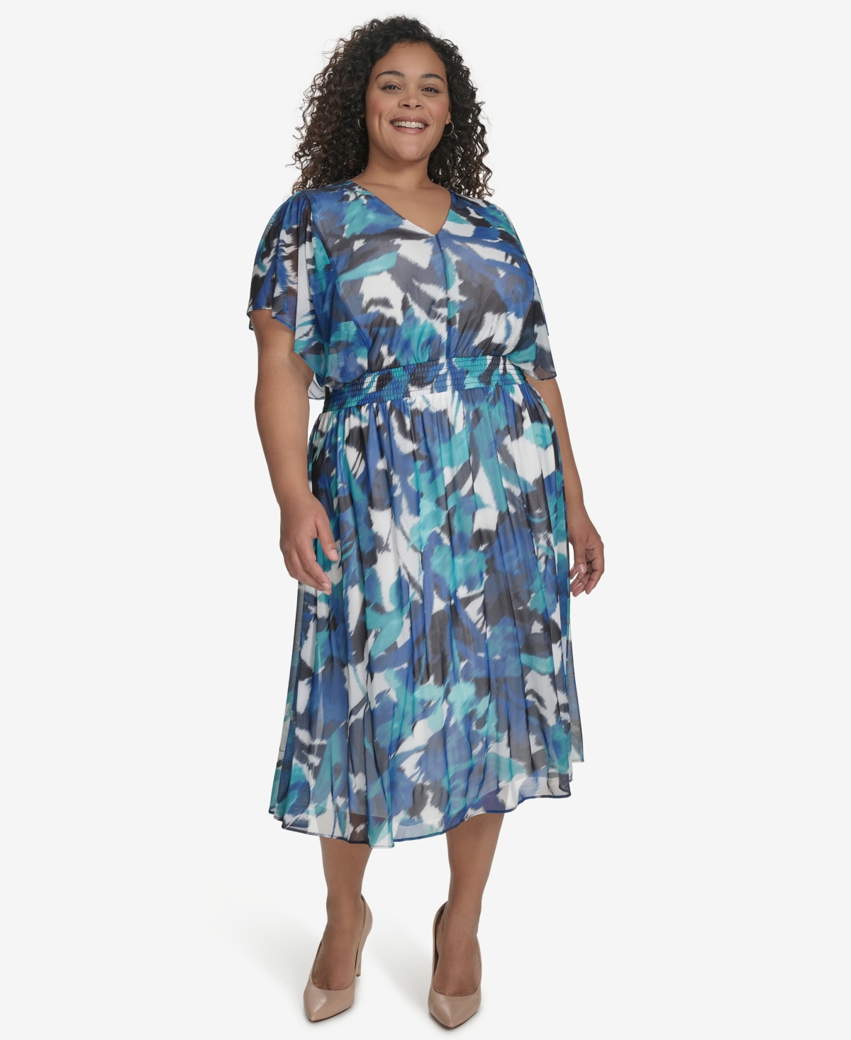 Click here for Dkny Plus Size Printed Flutter-Sleeve Midi Dress -... prices