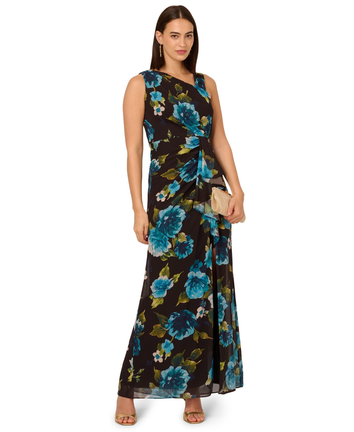 Click here for Adrianna Papell Womens Floral-Print Ruffled Gown -... prices