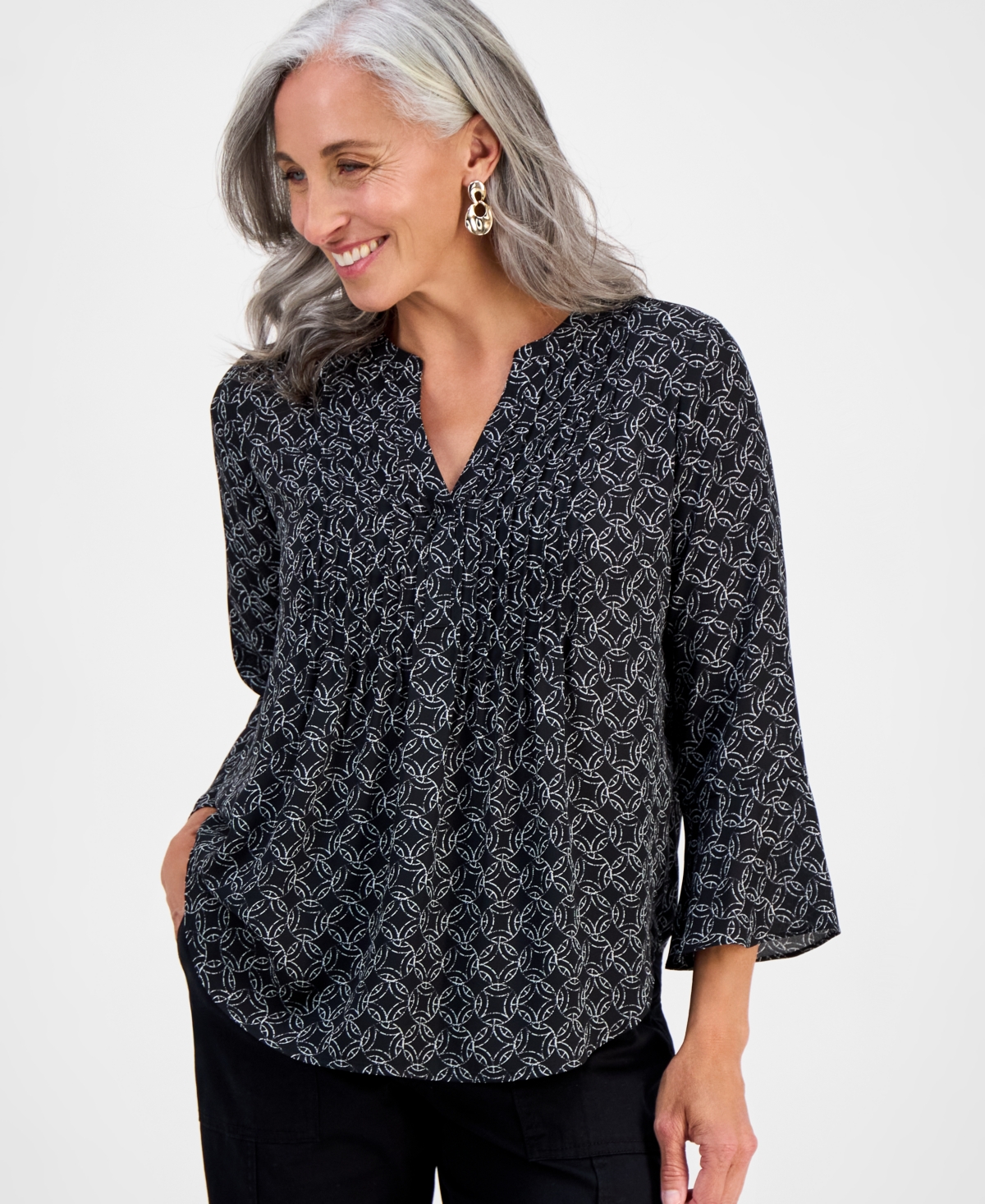 Click here for Style & Co Petite Circle-Print Split-Neck Top  Exc... prices