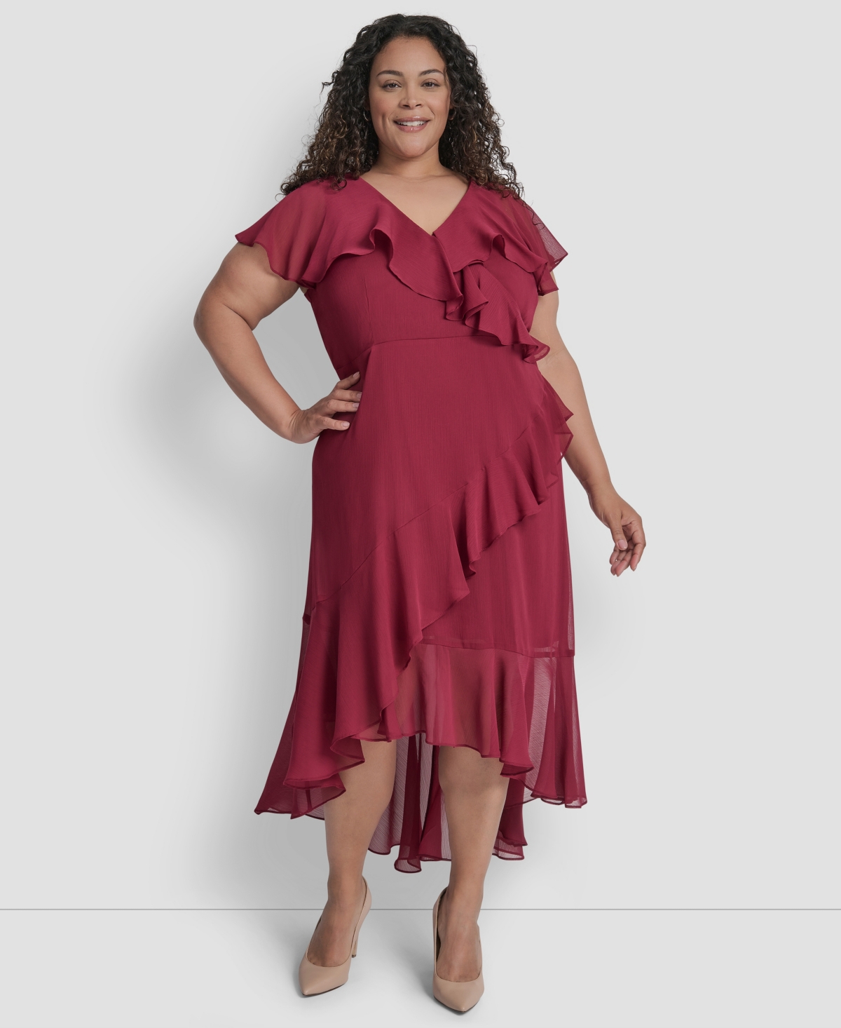 Click here for Dkny Plus Size V-Neck Ruffled High-Low Hem Dress -... prices