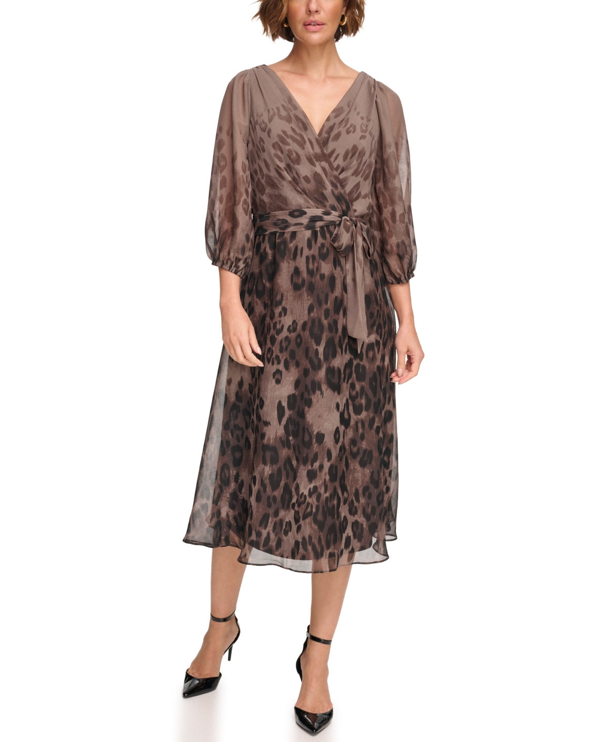 Click here for Dkny Petites Chiffon Printed Surplice Balloon-Slee... prices