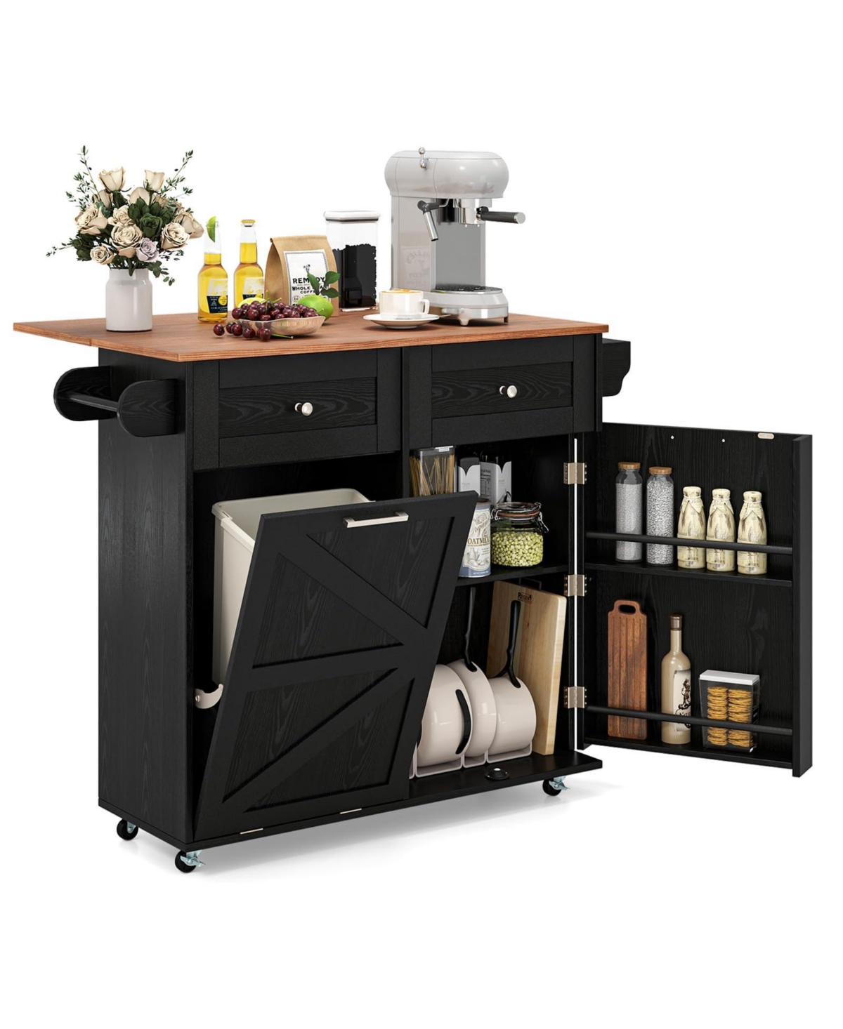 Click here for Volenca Rolling Kitchen Island with Trash Can Cabi... prices