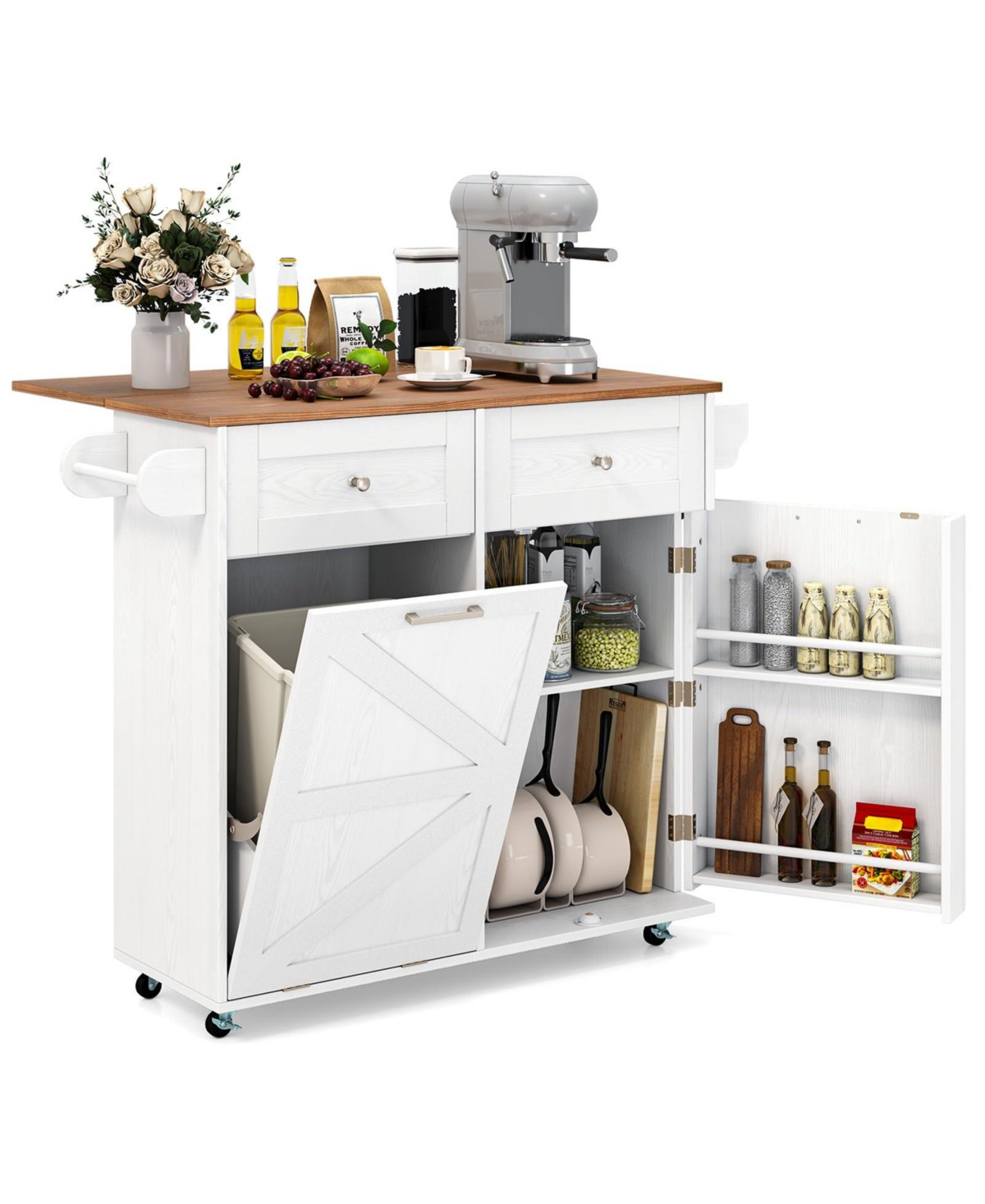 Click here for Volenca Rolling Kitchen Island with Trash Can Cabi... prices