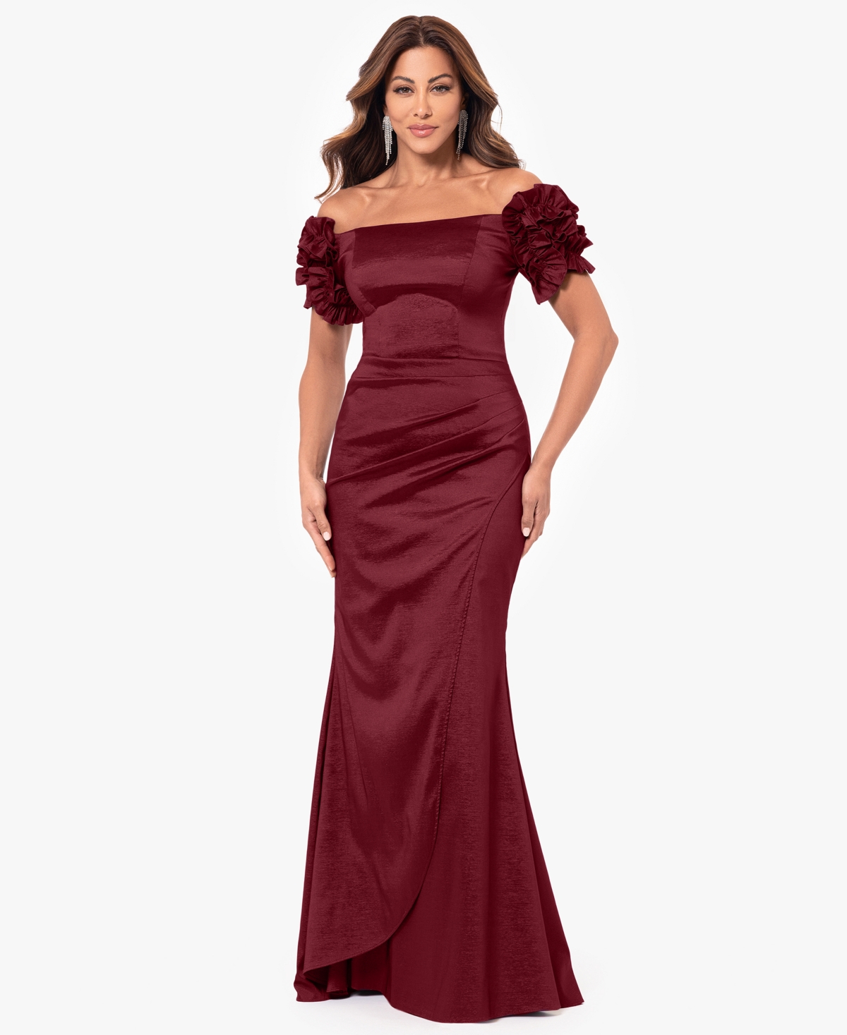 Click here for Xscape Petites Straight-Neckline Long Sheath Dress... prices