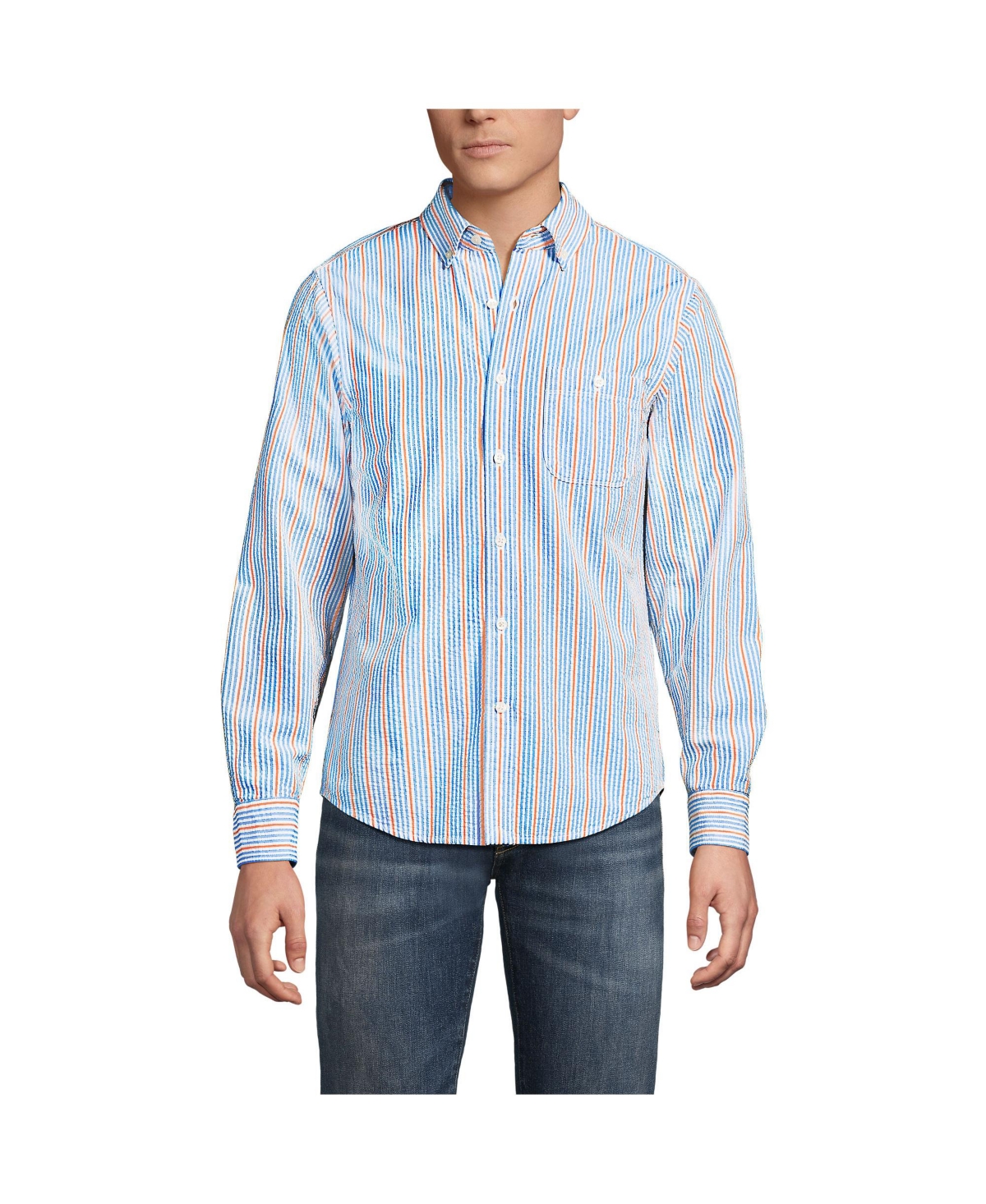 Click here for Lands End Mens Long Sleeve Seersucker Shirt - Cris... prices