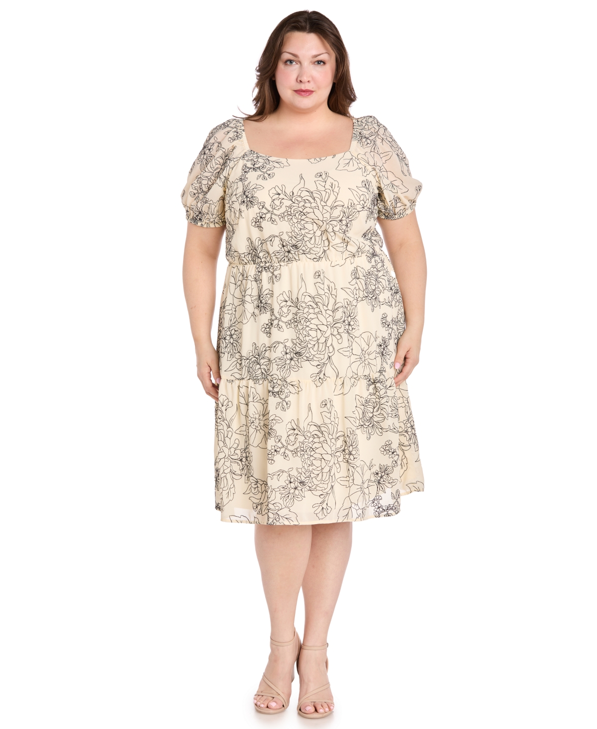 Click here for R & M Richards Plus Size Printed Chiffon Midi Dres... prices