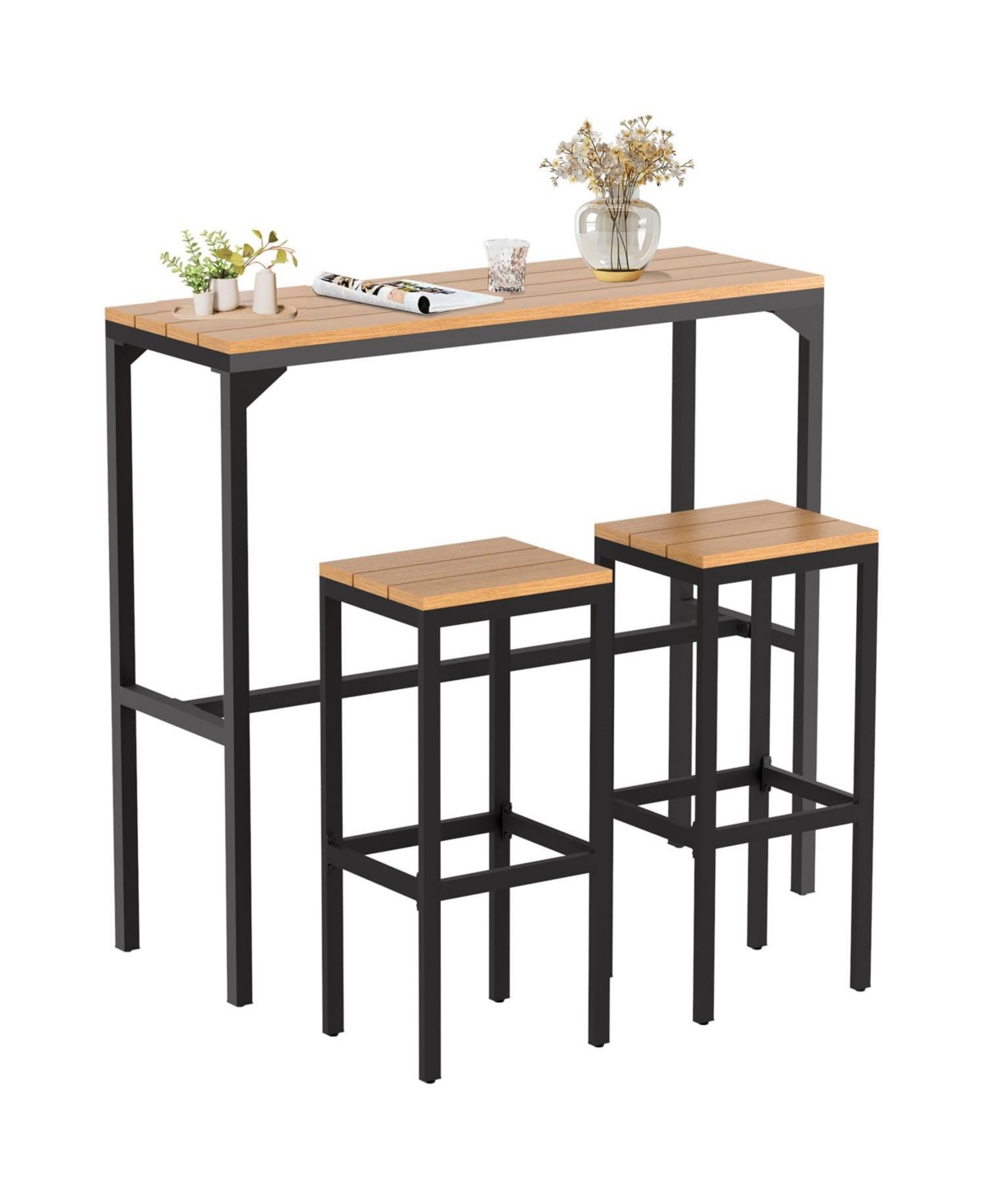 Click here for 3 Pieces Bar Table Set with 2 Chairs with Metal Le... prices