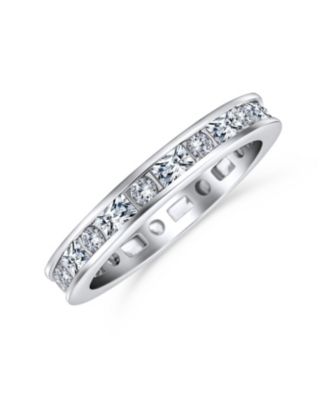 Bling Jewelry Minimalist Thin Pave Round Baguette Stackable Eternity Band Ring .925 Sterling ...