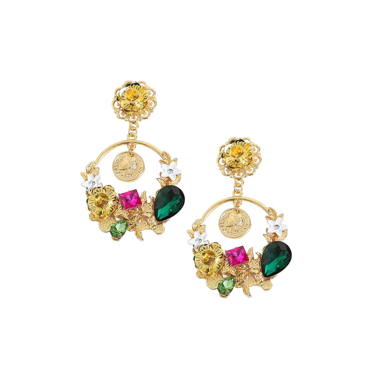 Click here for Sohi Floral-Stone Drop Earrings - Gold prices