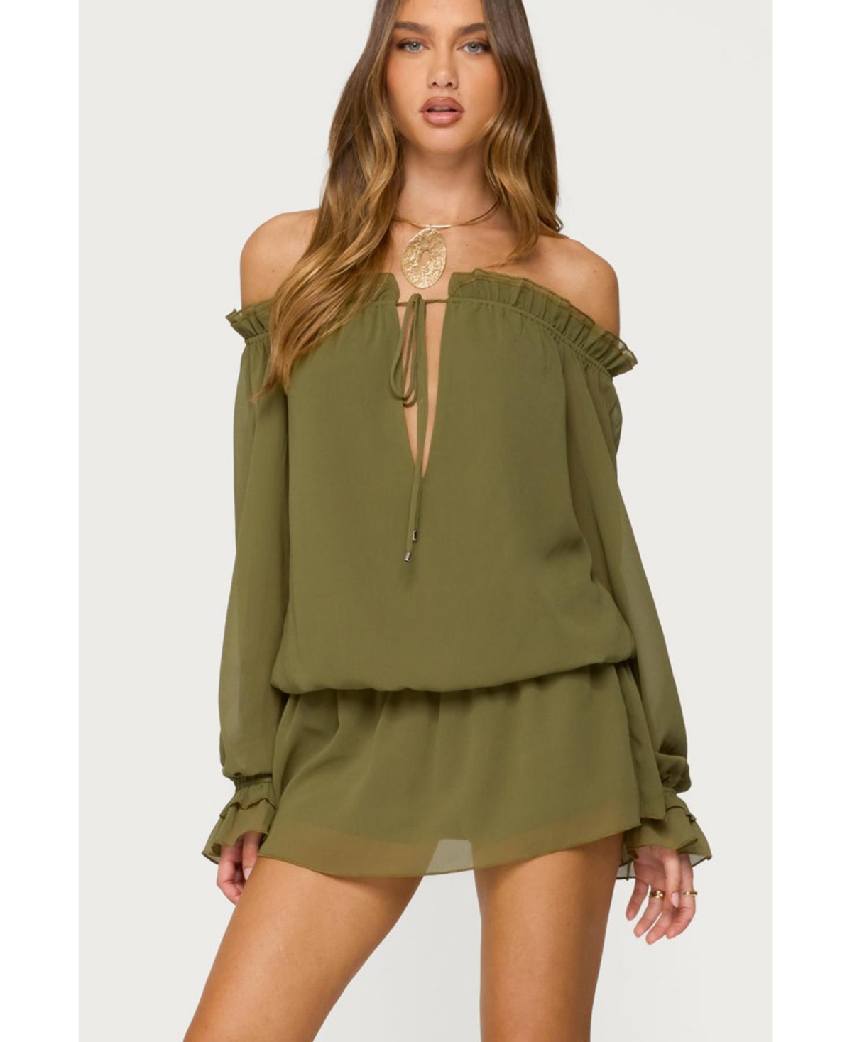 Click here for Edikted Womens Delphine Off Shoulder Chiffon Rompe... prices