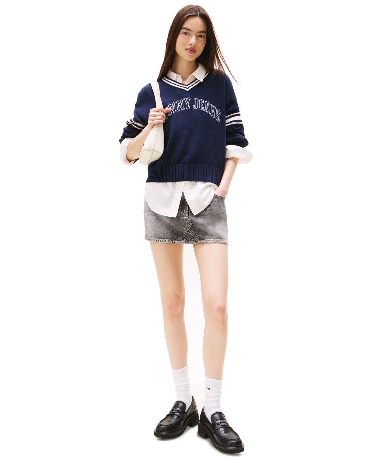 Click here for Tommy Jeans Womens Varsity V-Neck Cotton Sweater -... prices