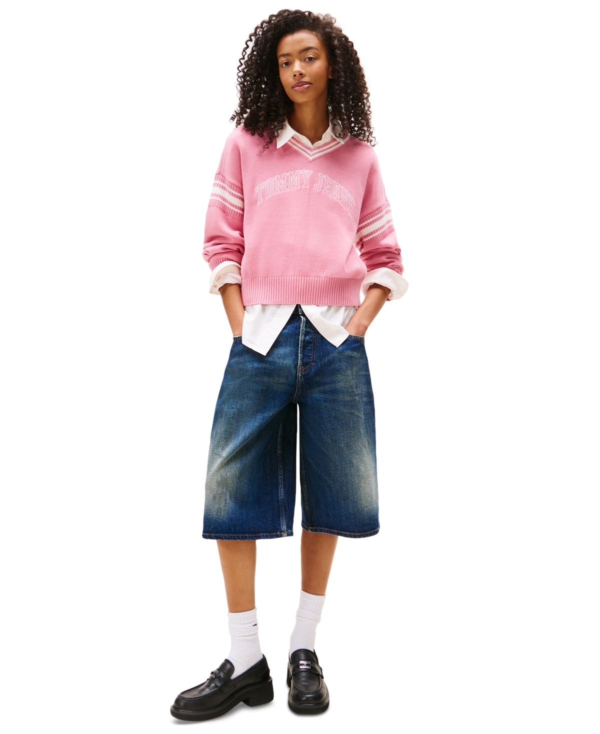 Click here for Tommy Jeans Womens Varsity V-Neck Cotton Sweater -... prices