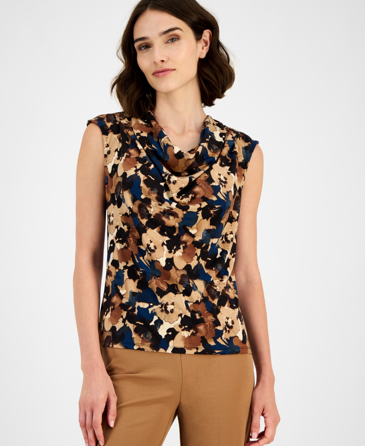 Click here for Anne Klein Womens Printed Cowl-Neck Sleeveless Top... prices