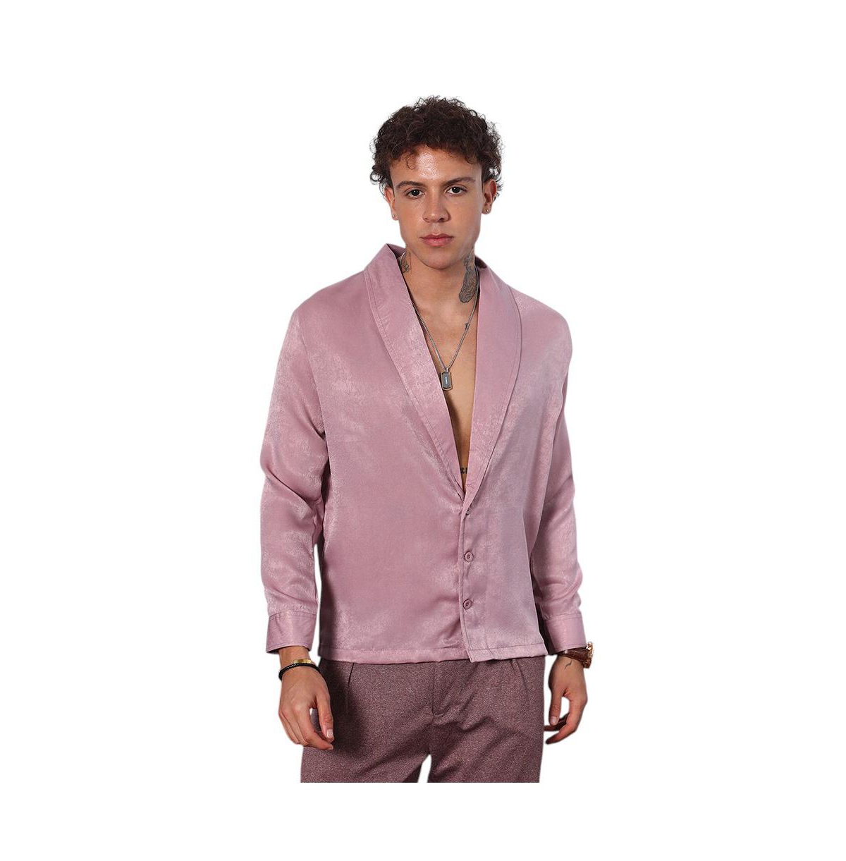 Click here for Campus Sutra Mens Flamingo Pink Shawl Collar Shirt... prices