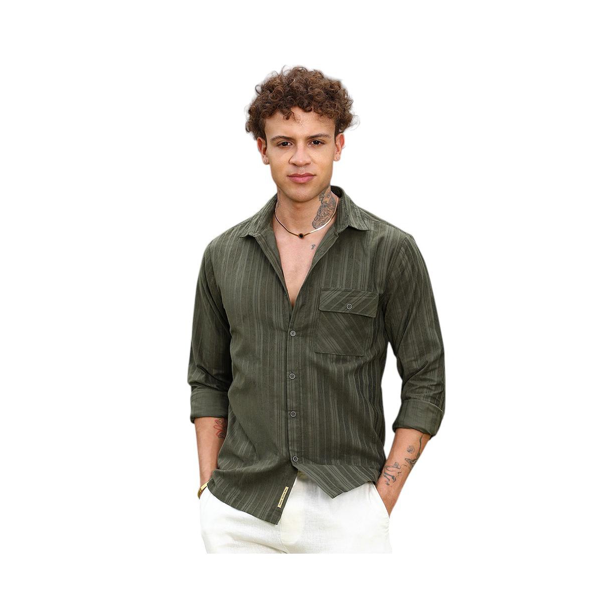 Click here for Campus Sutra Mens Fern Green Multitrack-Striped Sh... prices