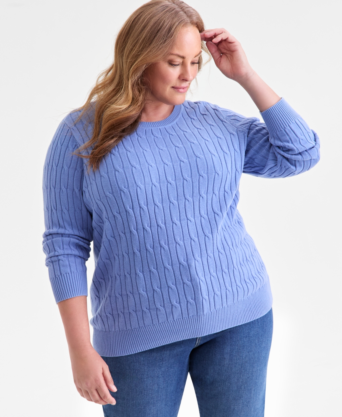 Click here for Style & Co Plus Size Cotton Cable-Knit Crewneck Sw... prices