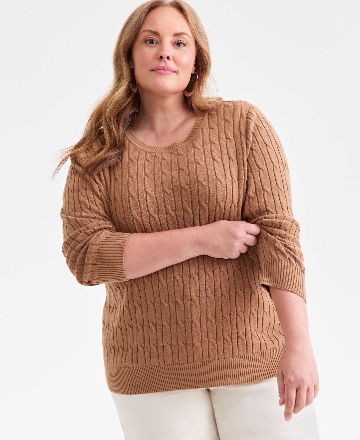 Click here for Style & Co Plus Size Cotton Cable-Knit Crewneck Sw... prices