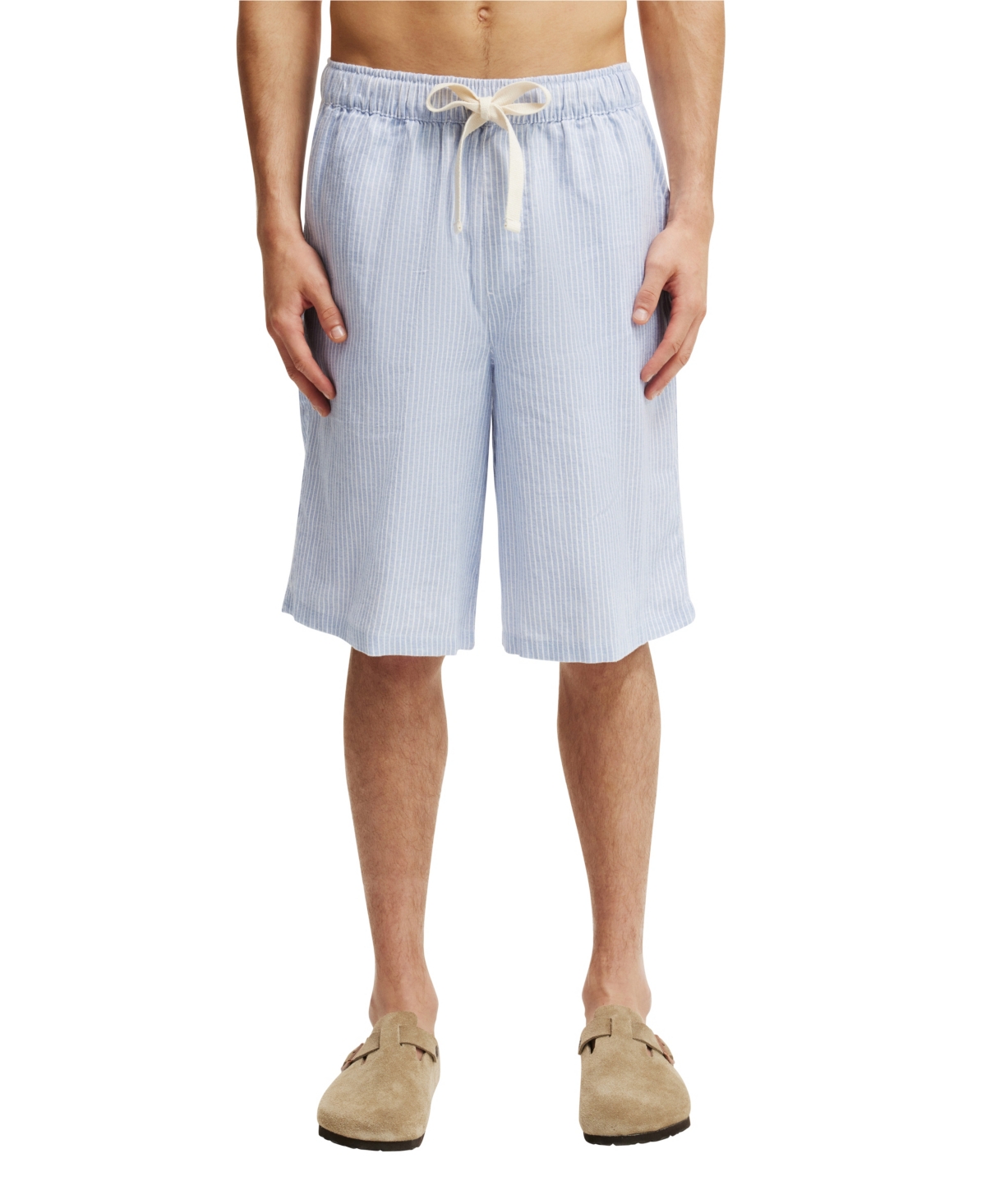 Click here for Cotton On Mens Baggy Linen Shorts - blue stripe prices