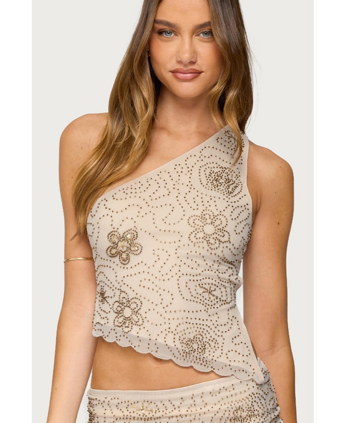 Edikted Womens Astrid Beaded Backless One Shoulder Top - Cream