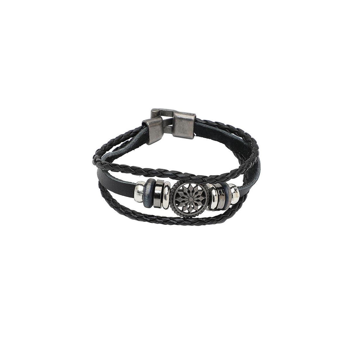 Click here for Sohi Womens Wheel Leather Bracelet - Black prices
