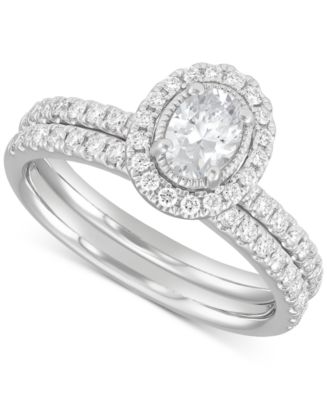 Diamond Oval Halo Bridal Ring Set (1 ct. t.w.) in 14k White Gold - Macy's