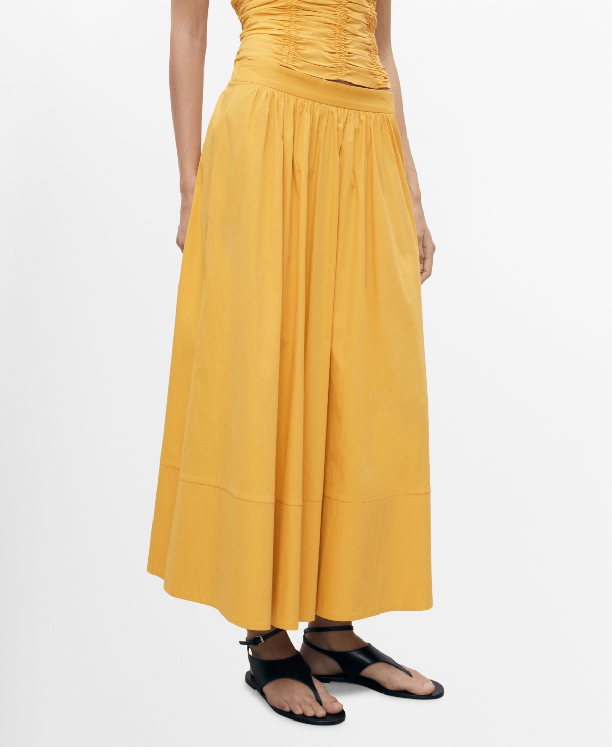 Click here for Mango Womens Long Gathered Skirt - Mustard prices