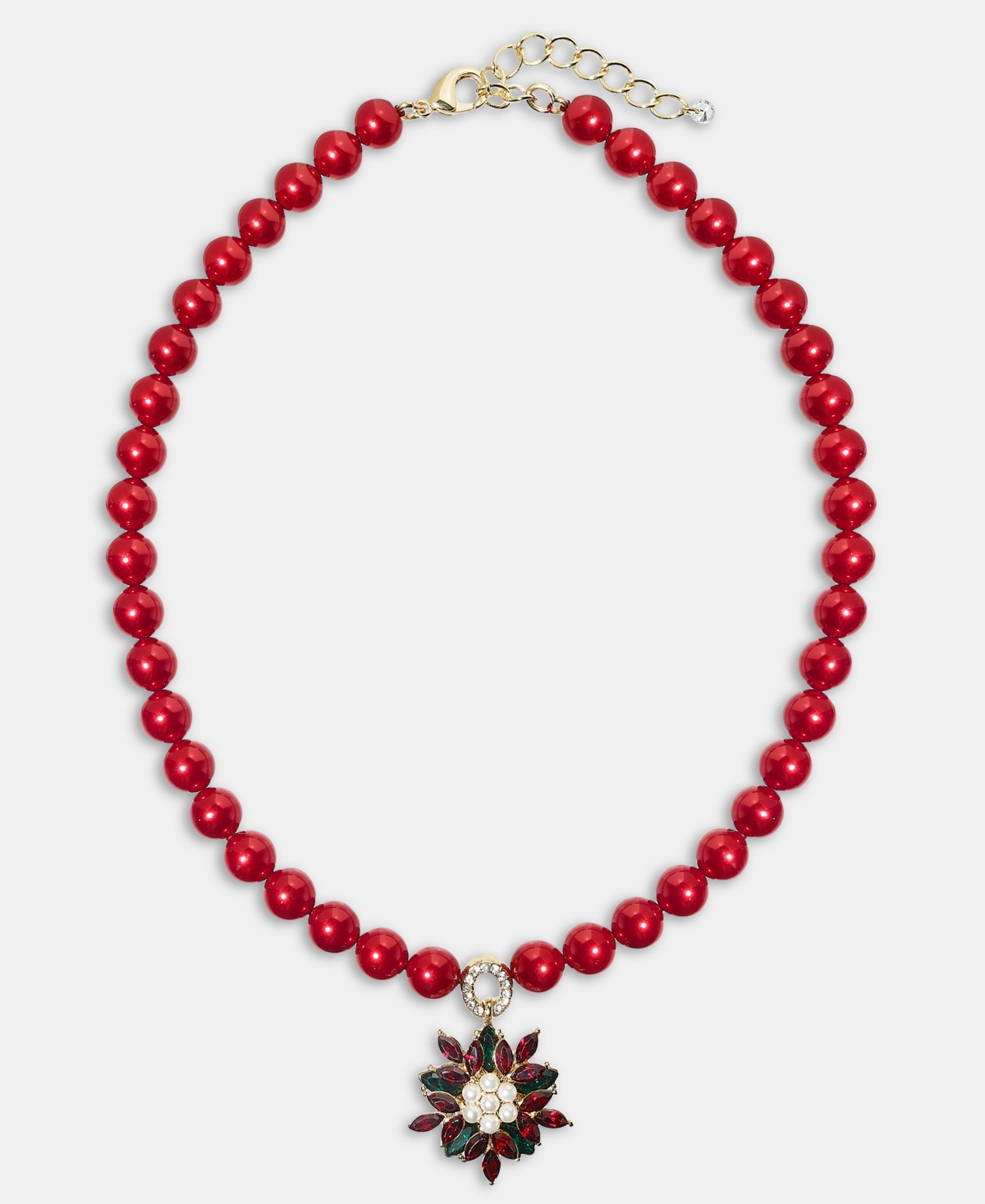 Click here for Gold-Tone Red Imitation Pearl Poinsettia Pendant N... prices