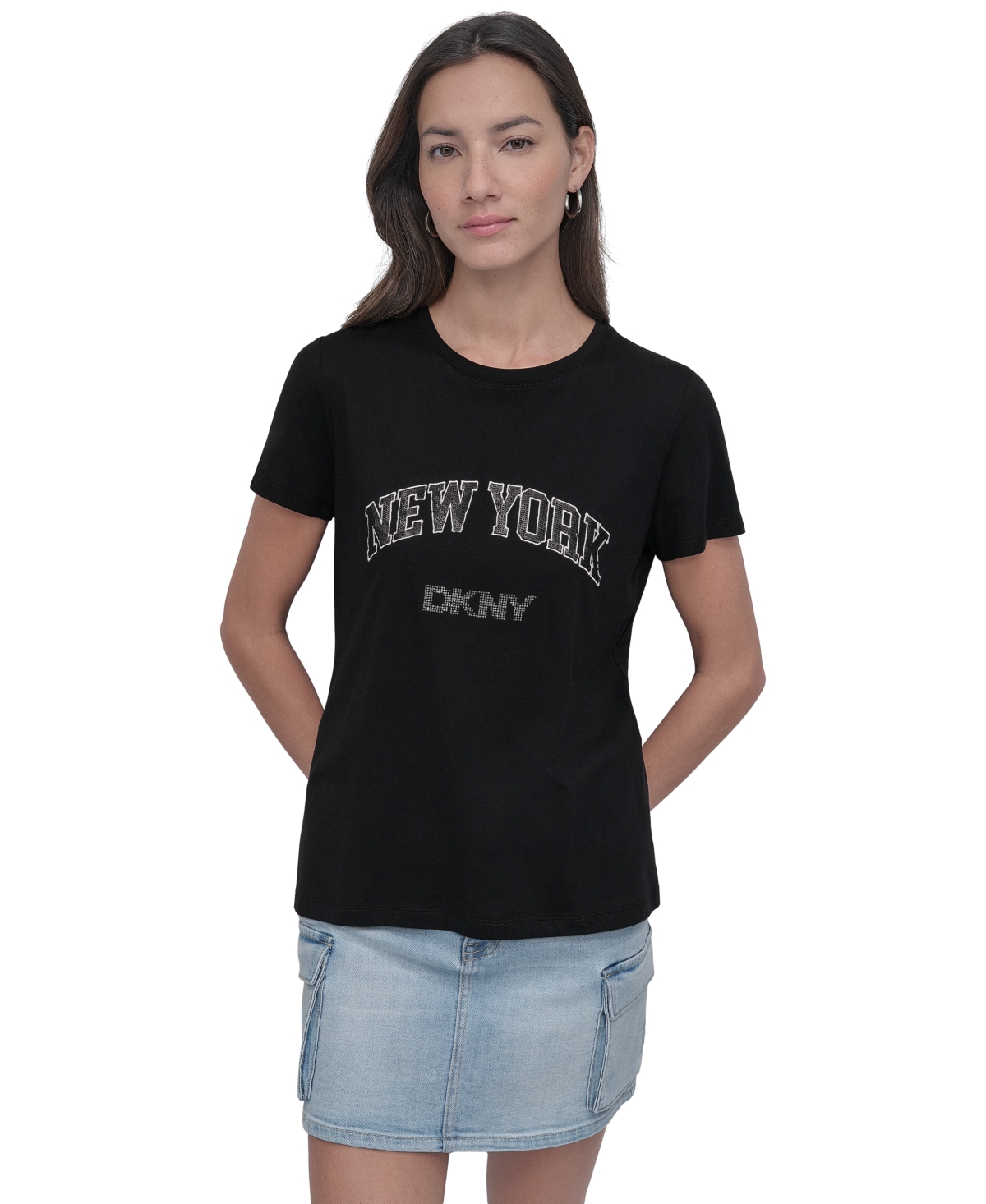 Click here for Dkny Jeans Womens New York Rhinestone Logo T-Shirt... prices