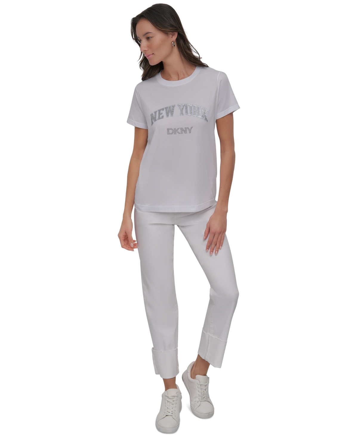 Click here for Dkny Jeans Womens New York Rhinestone Logo T-Shirt... prices