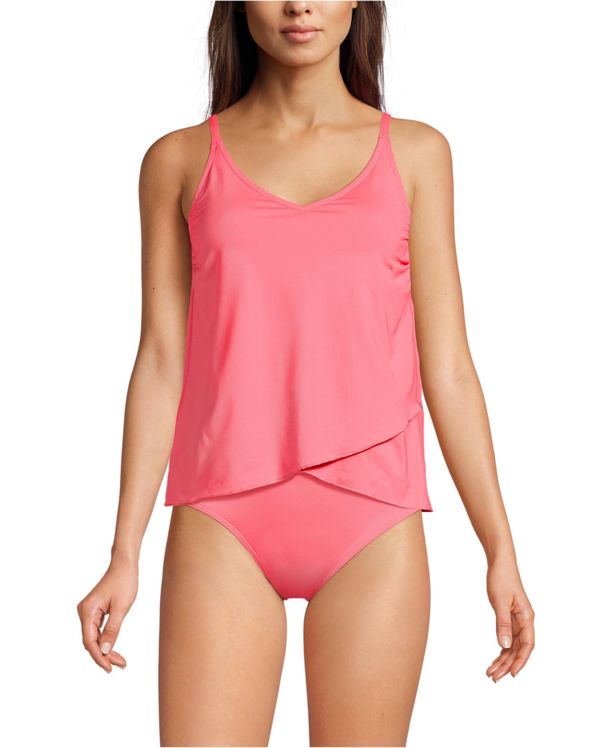 Click here for Lands End Womens Tulip Hem Tankini Top - Dark cora... prices