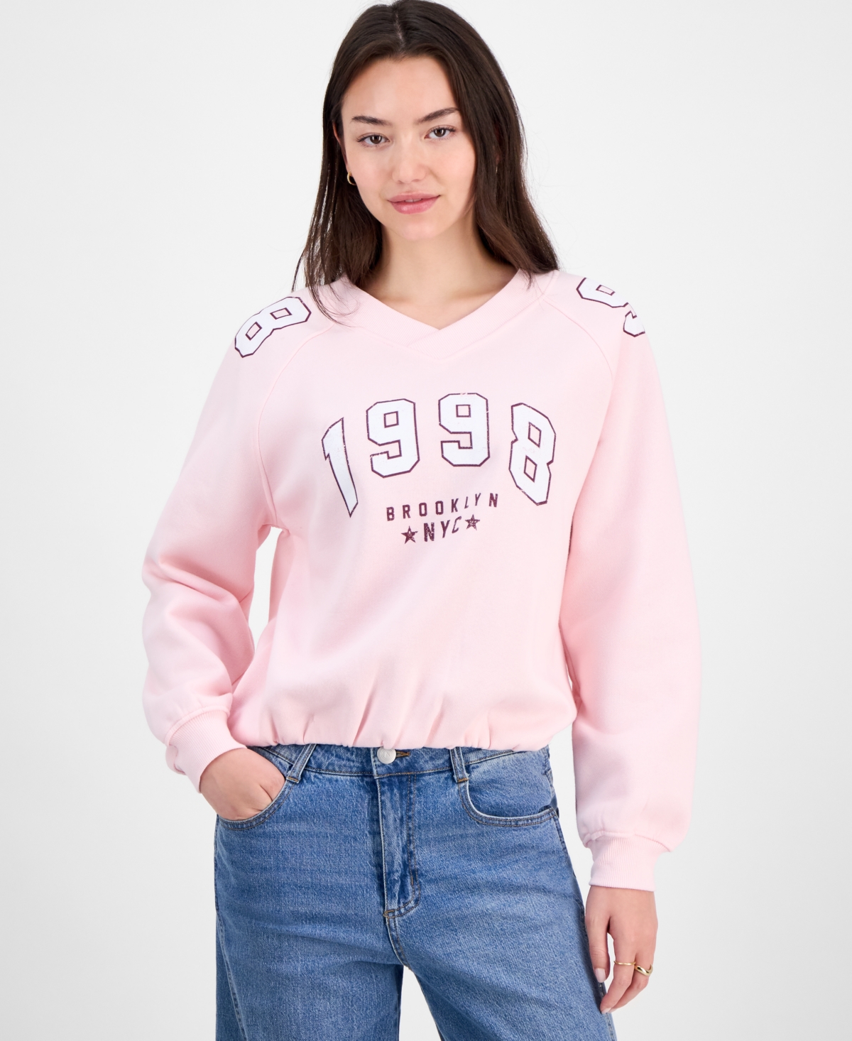 Click here for Planet Heart Juniors Varsity Graphic Bubble-Hem Sw... prices