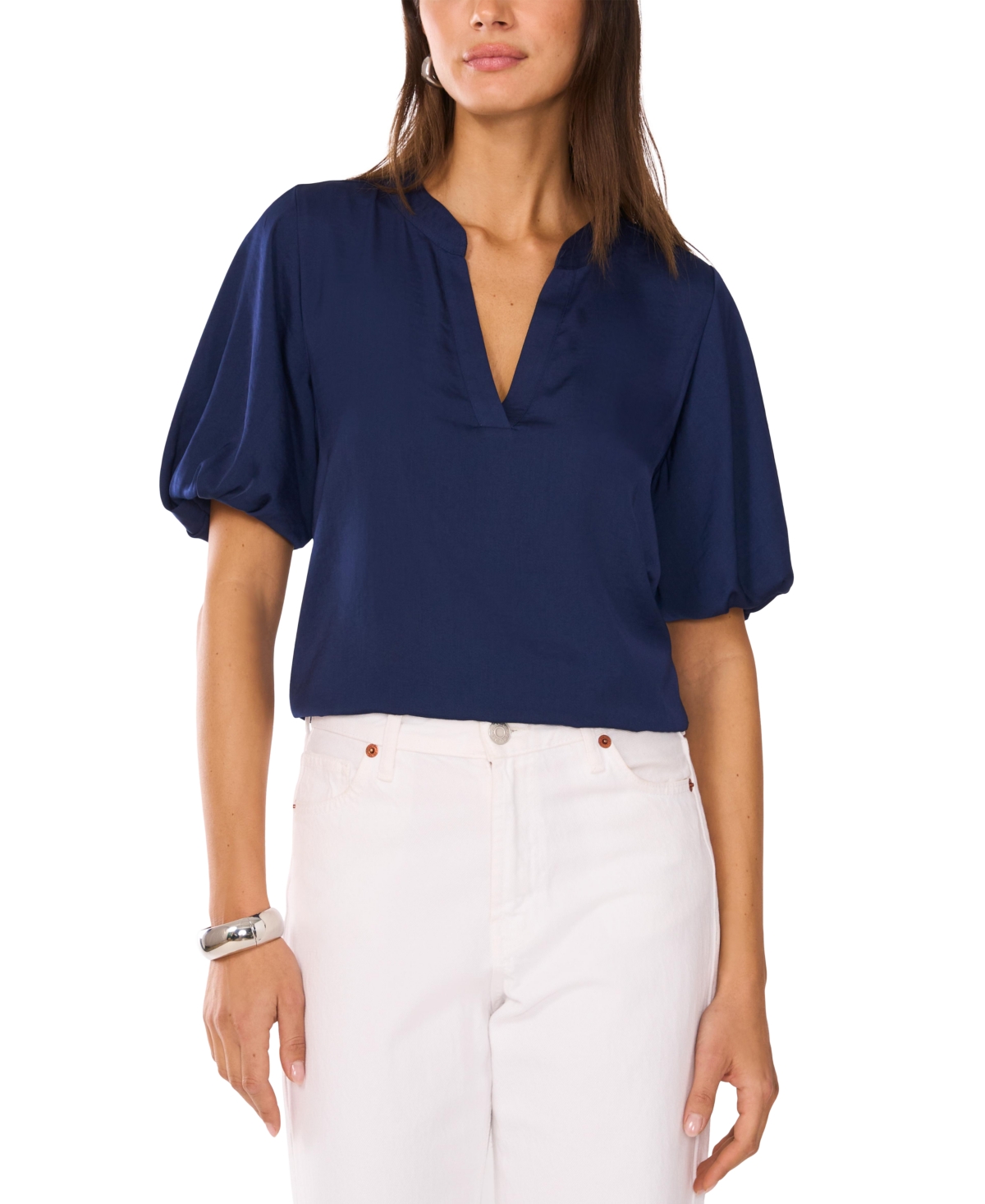 Click here for Vince Camuto Womens V-Neck Short Puff Sleeve Blous... prices
