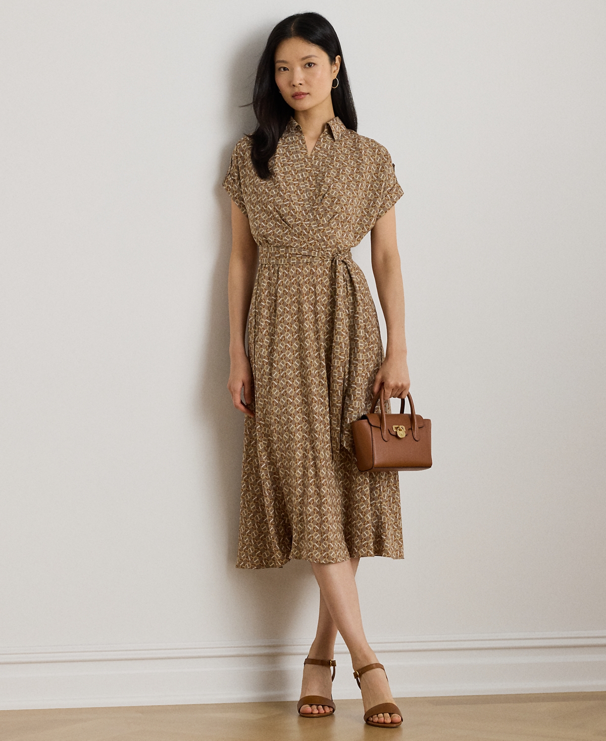 Click here for Lauren Ralph Lauren Petite Geo-Print Belted Crepe... prices