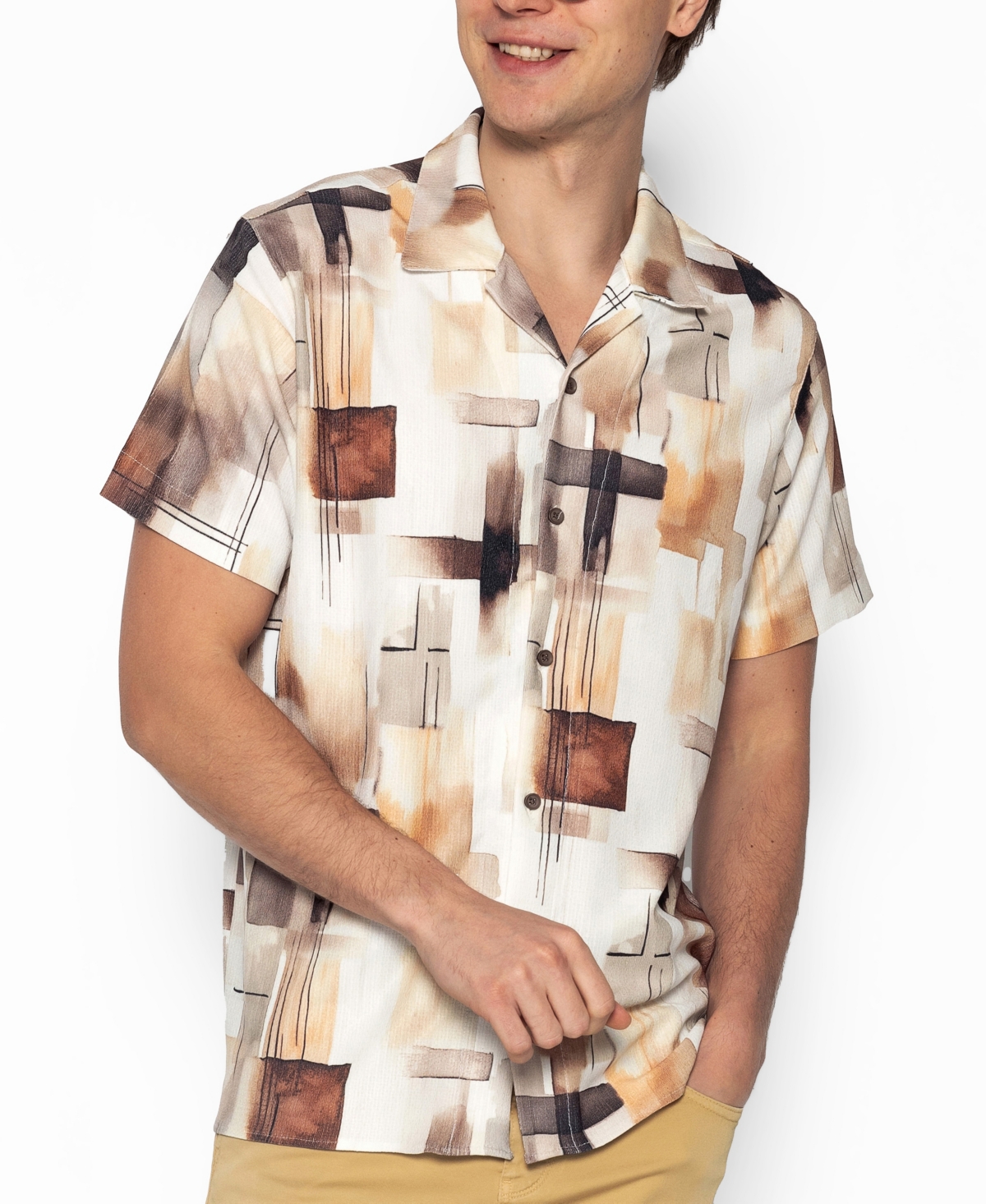 Click here for Ron Tomson Mens Allover Pattern Camp Collar Shirt... prices