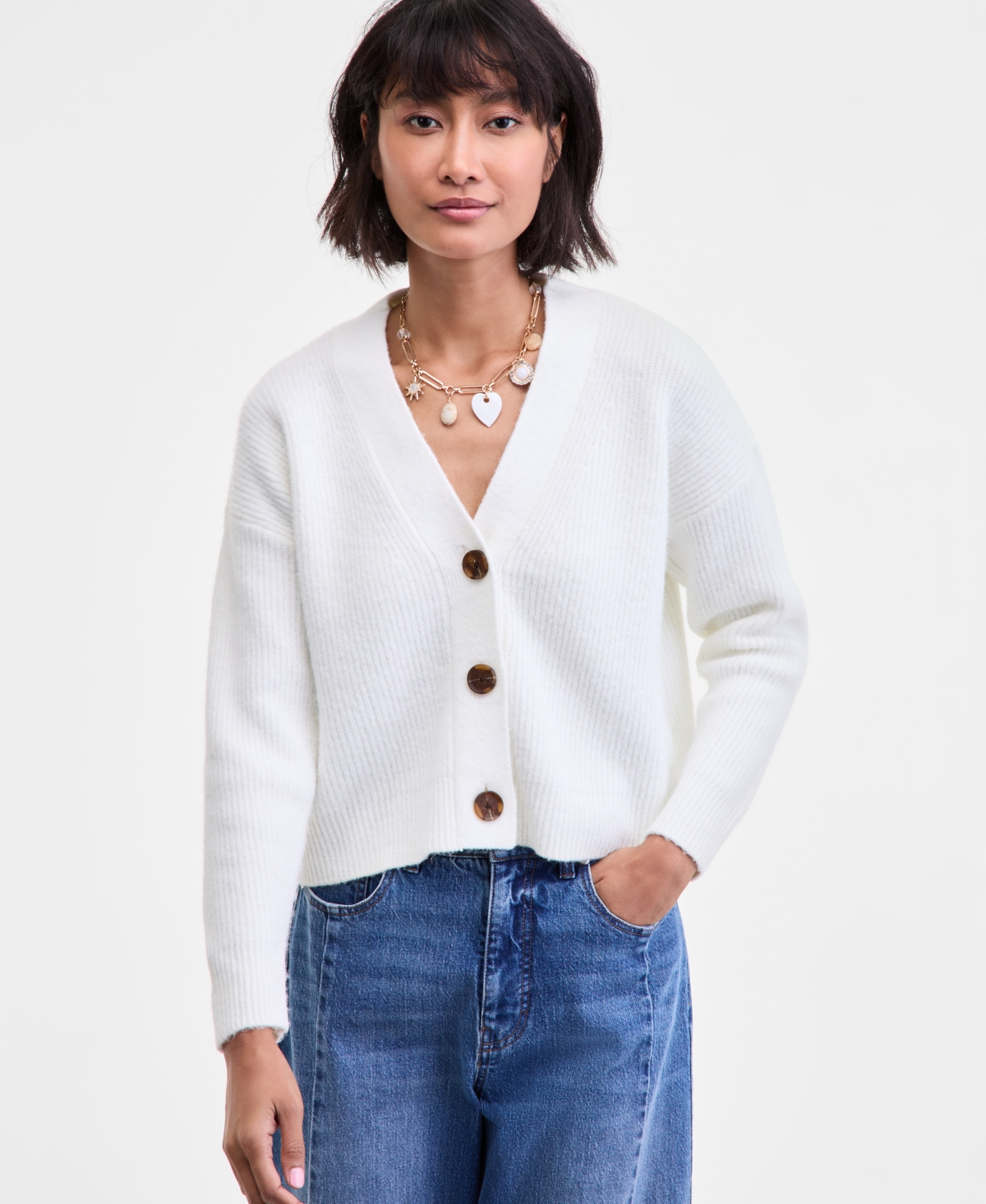 On 34th Womens Three-Button Shaker Cardigan  Created for Macys - Winter Ivory
